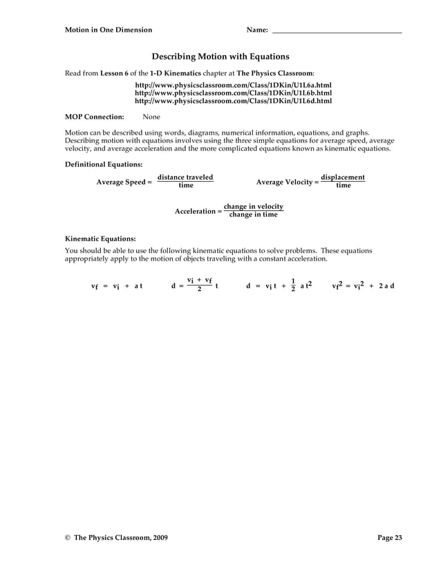 1d motion worksheet_packet | PDF