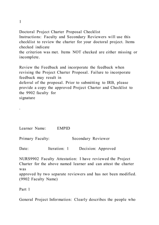 1 Doctoral Project Charter Proposal Checklist Instruct | PDF