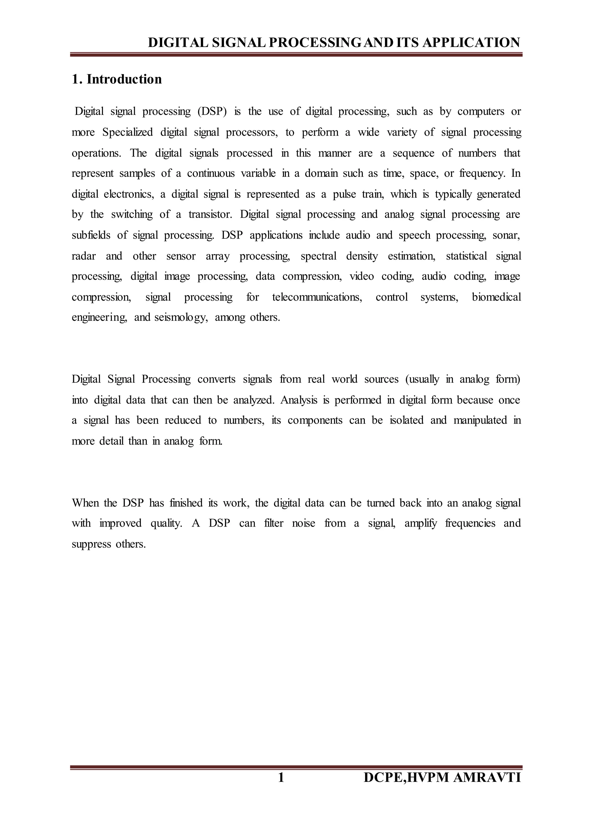 DIGITAL SIGNAL PROCESWSING AND ITS APPLICATION | DOCX