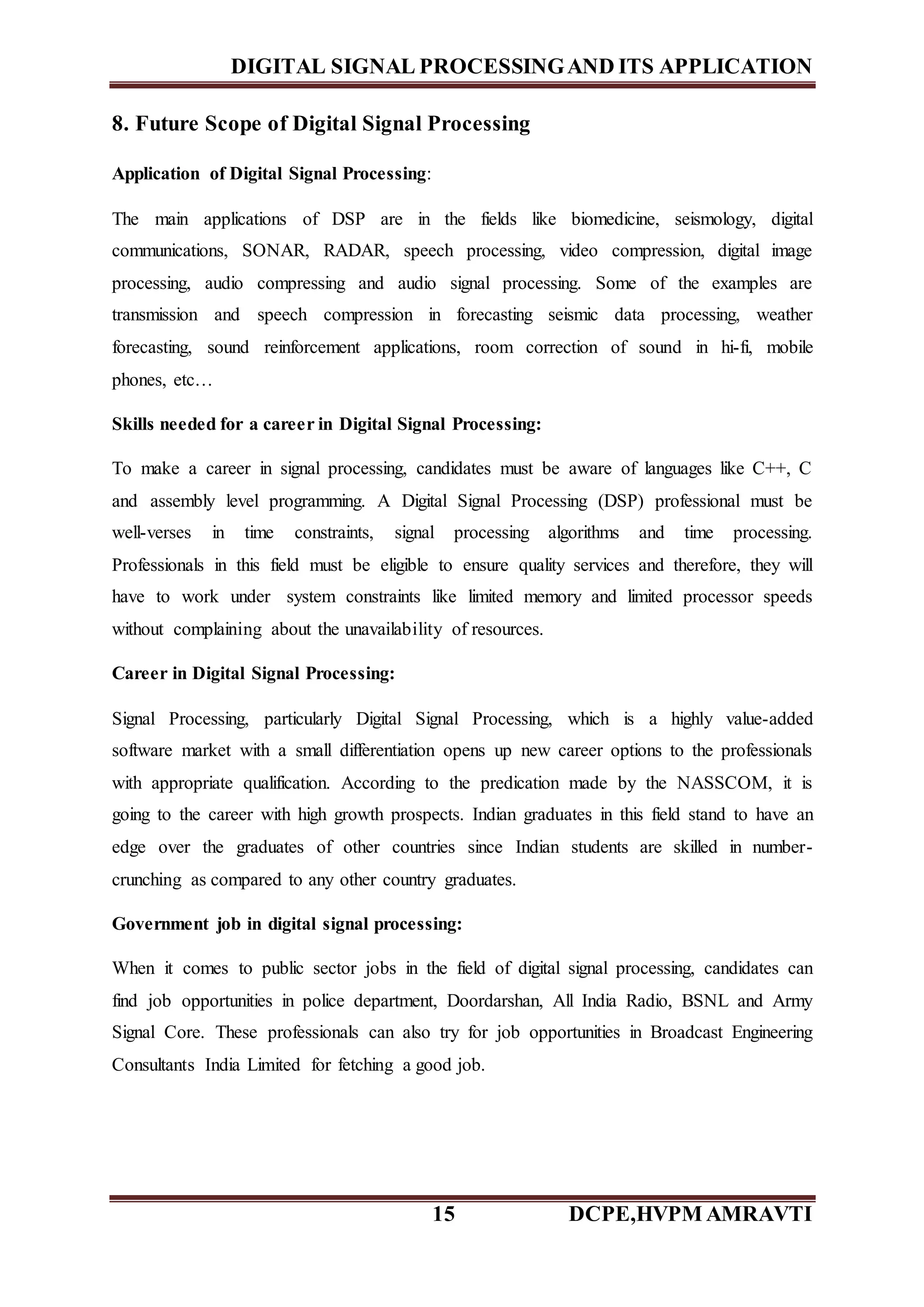 DIGITAL SIGNAL PROCESWSING AND ITS APPLICATION | DOCX