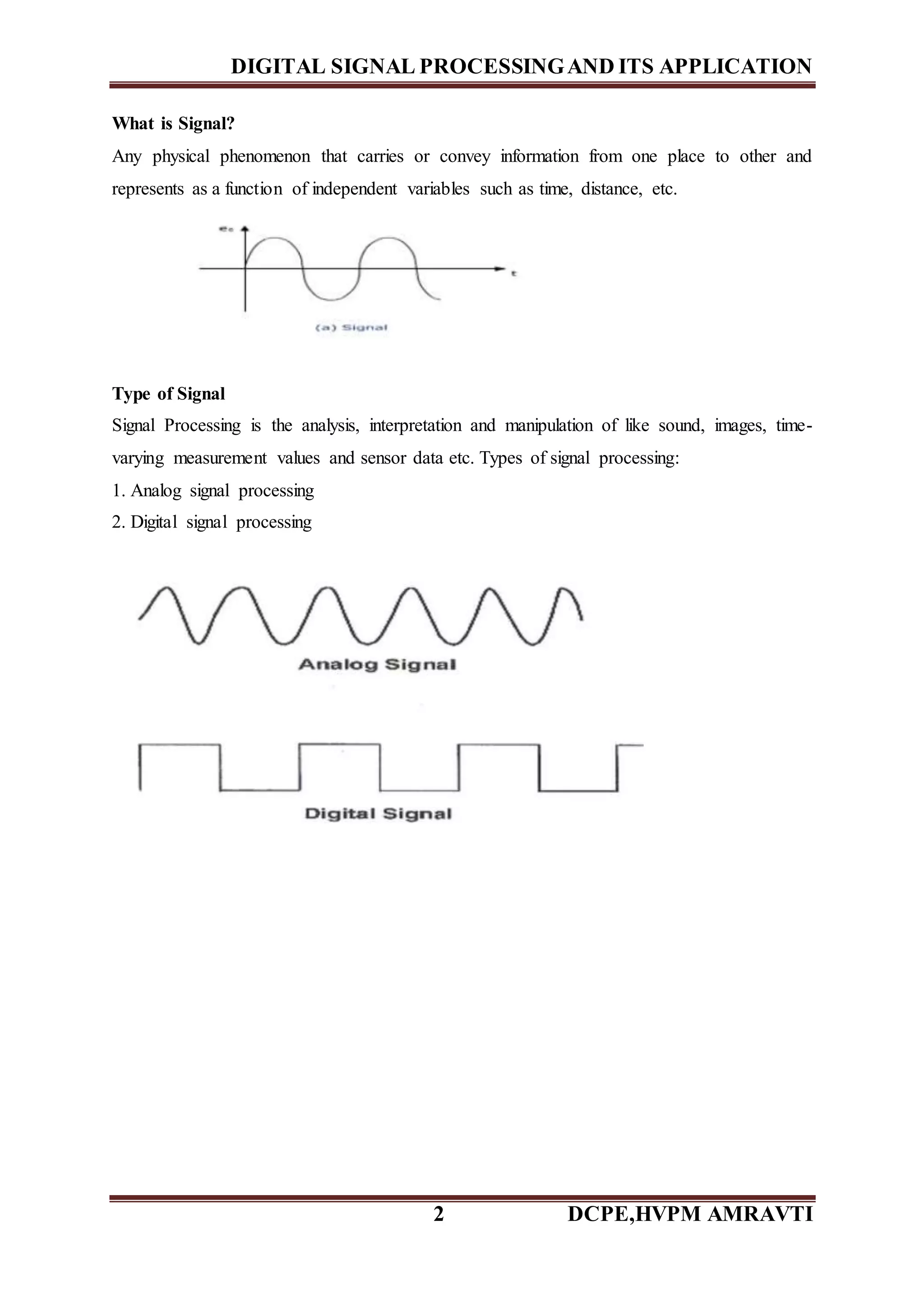 DIGITAL SIGNAL PROCESWSING AND ITS APPLICATION | DOCX