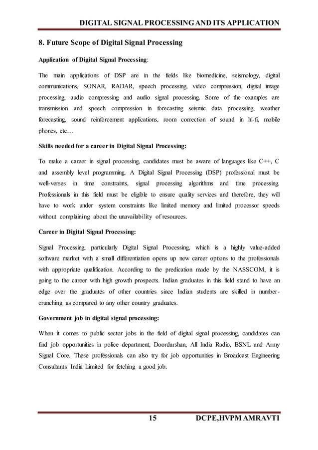 DIGITAL SIGNAL PROCESWSING AND ITS APPLICATION | DOCX
