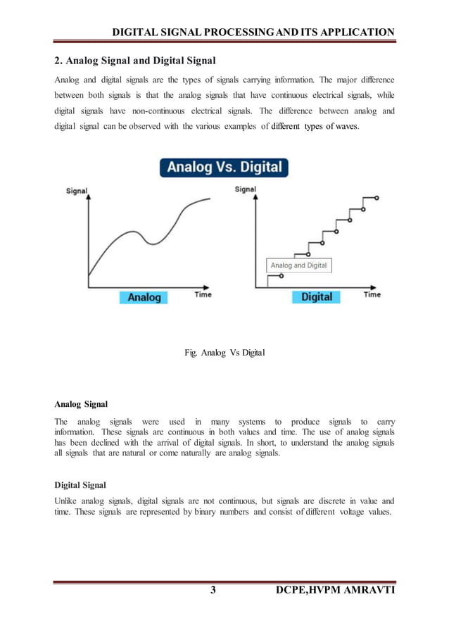 DIGITAL SIGNAL PROCESWSING AND ITS APPLICATION | DOCX