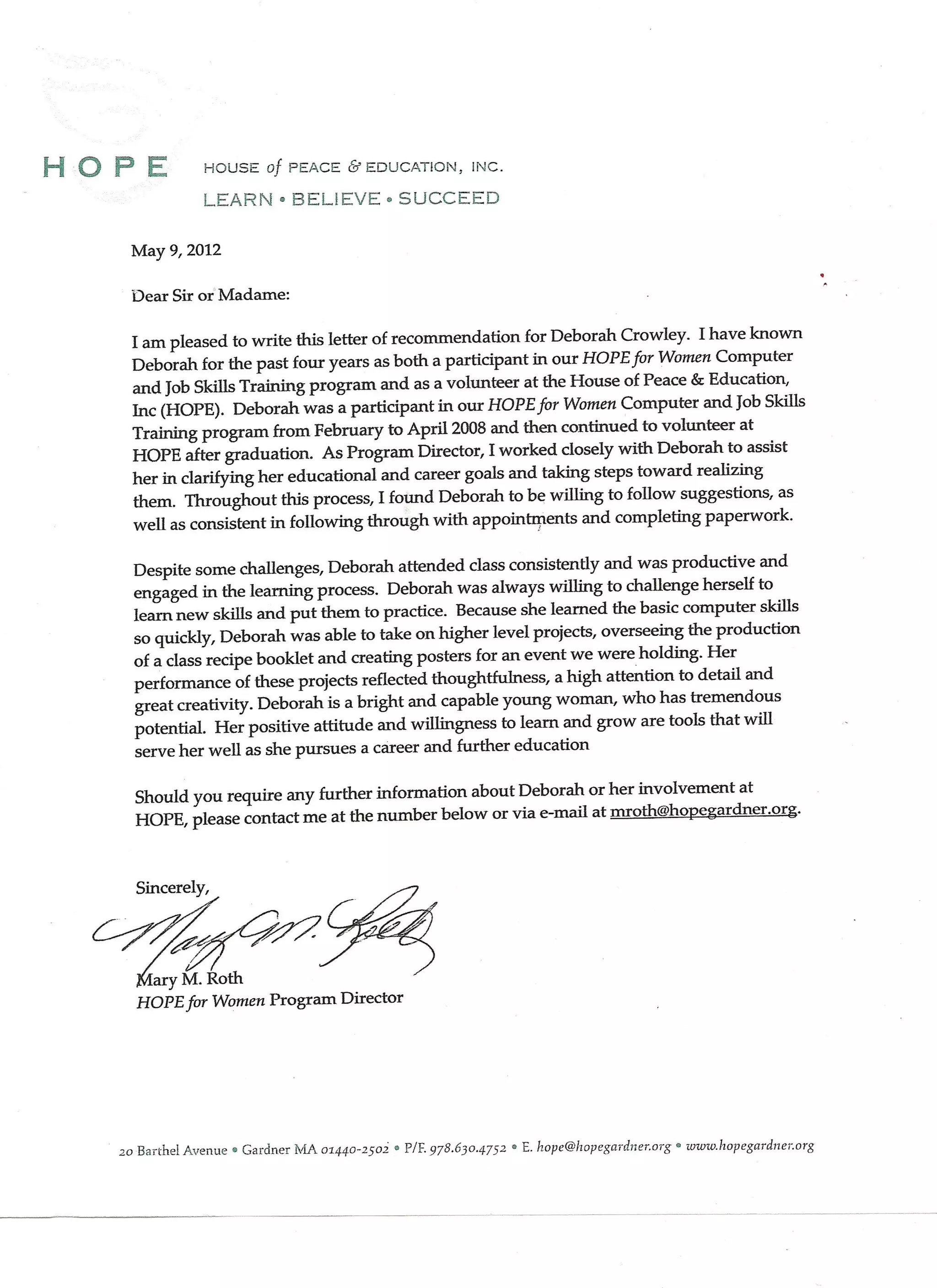 HOPE recommendation letter | PDF