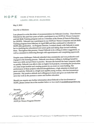 HOPE recommendation letter | PDF