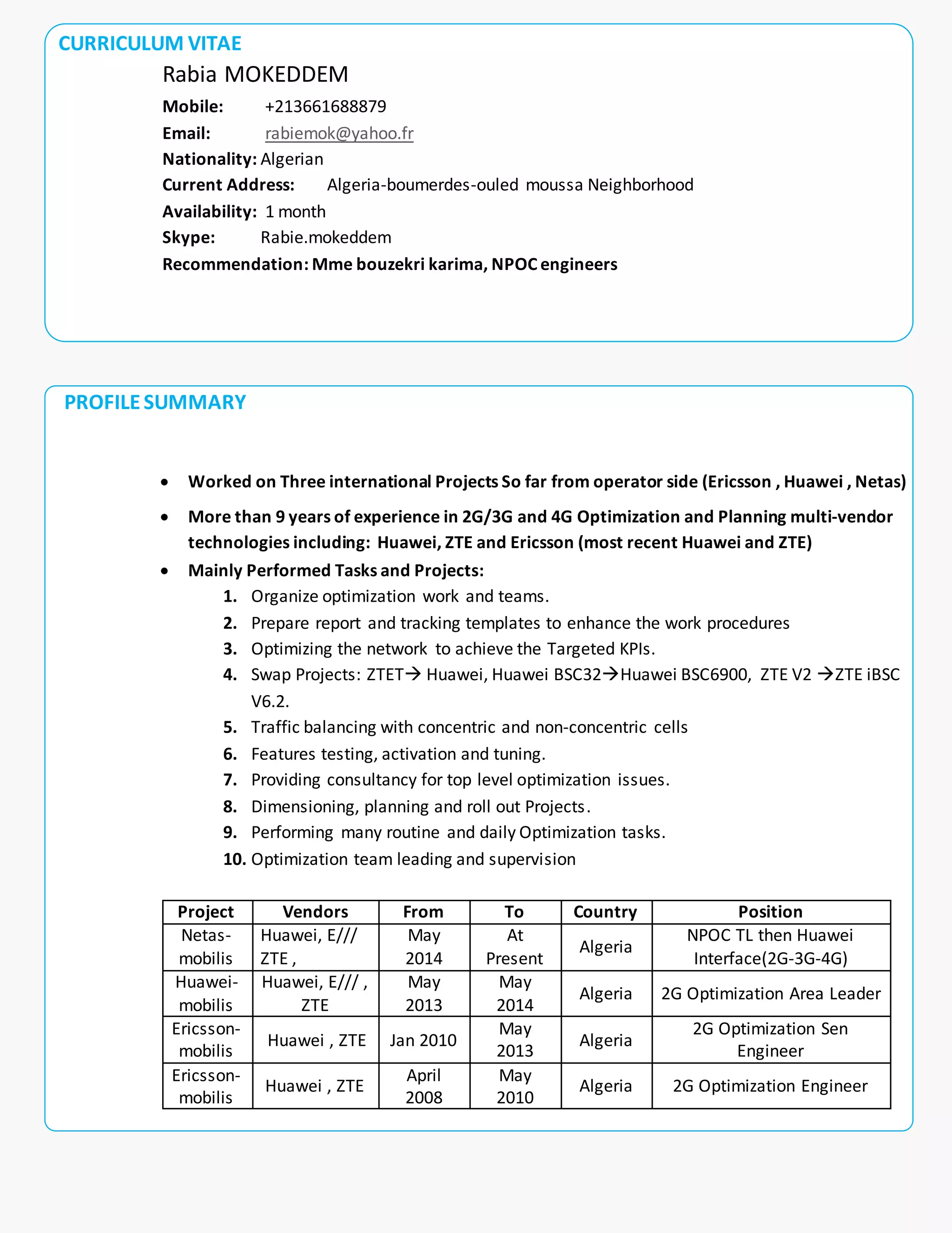 Rabia Mokeddem Resume 2 | DOCX | Operating Systems | Computer Software and Applications