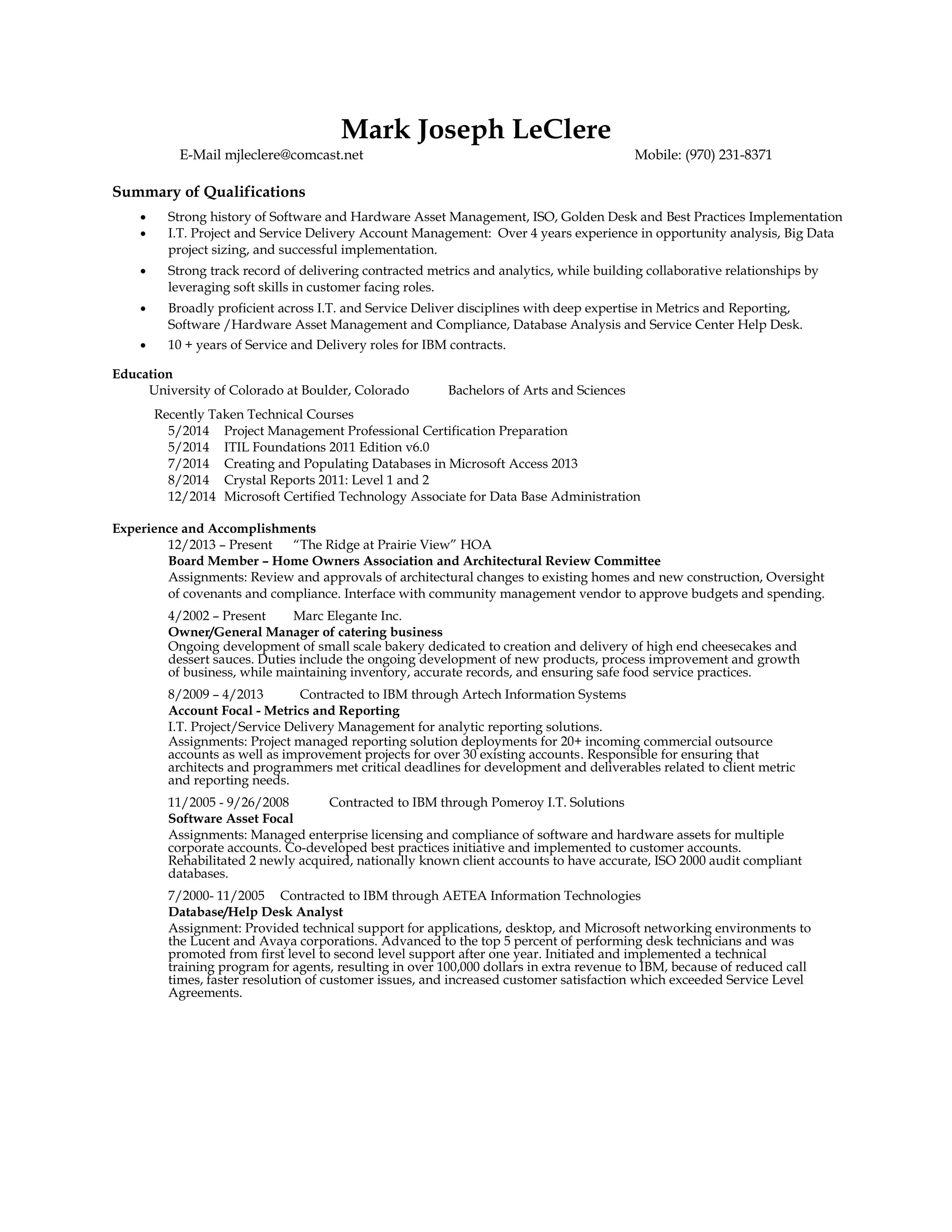 Mark LeClere Resume 6-11-2015 | PDF | Free Download