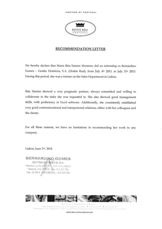 Recommendation letter - Hoteis Real | PDF