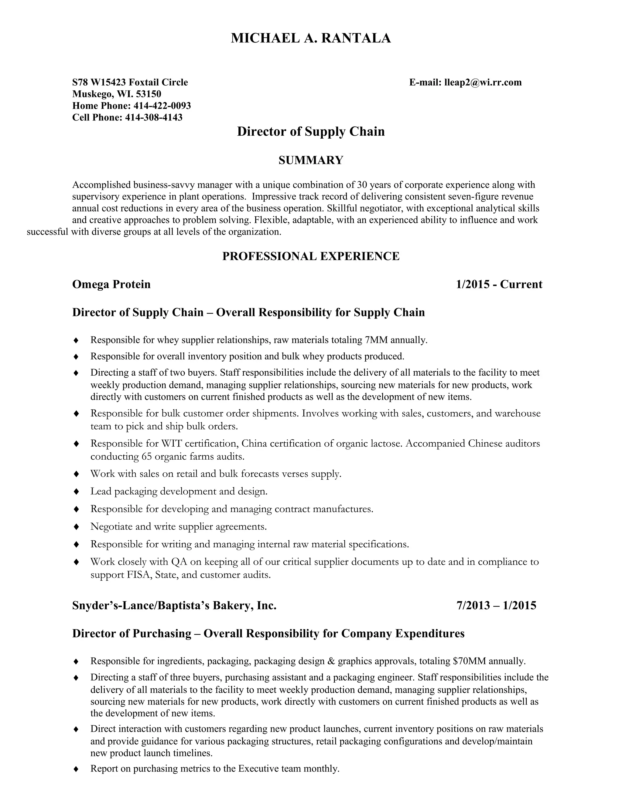 Mike Rantala - Resume Current | DOC