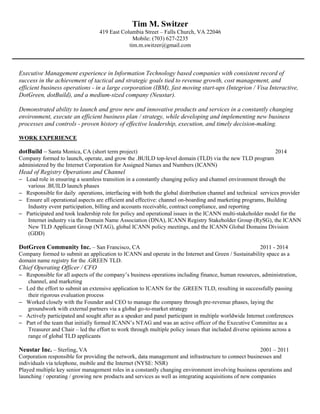 Resume, Tim Switzer, Feb 2015 | DOC | Business Banking & Finance | Business