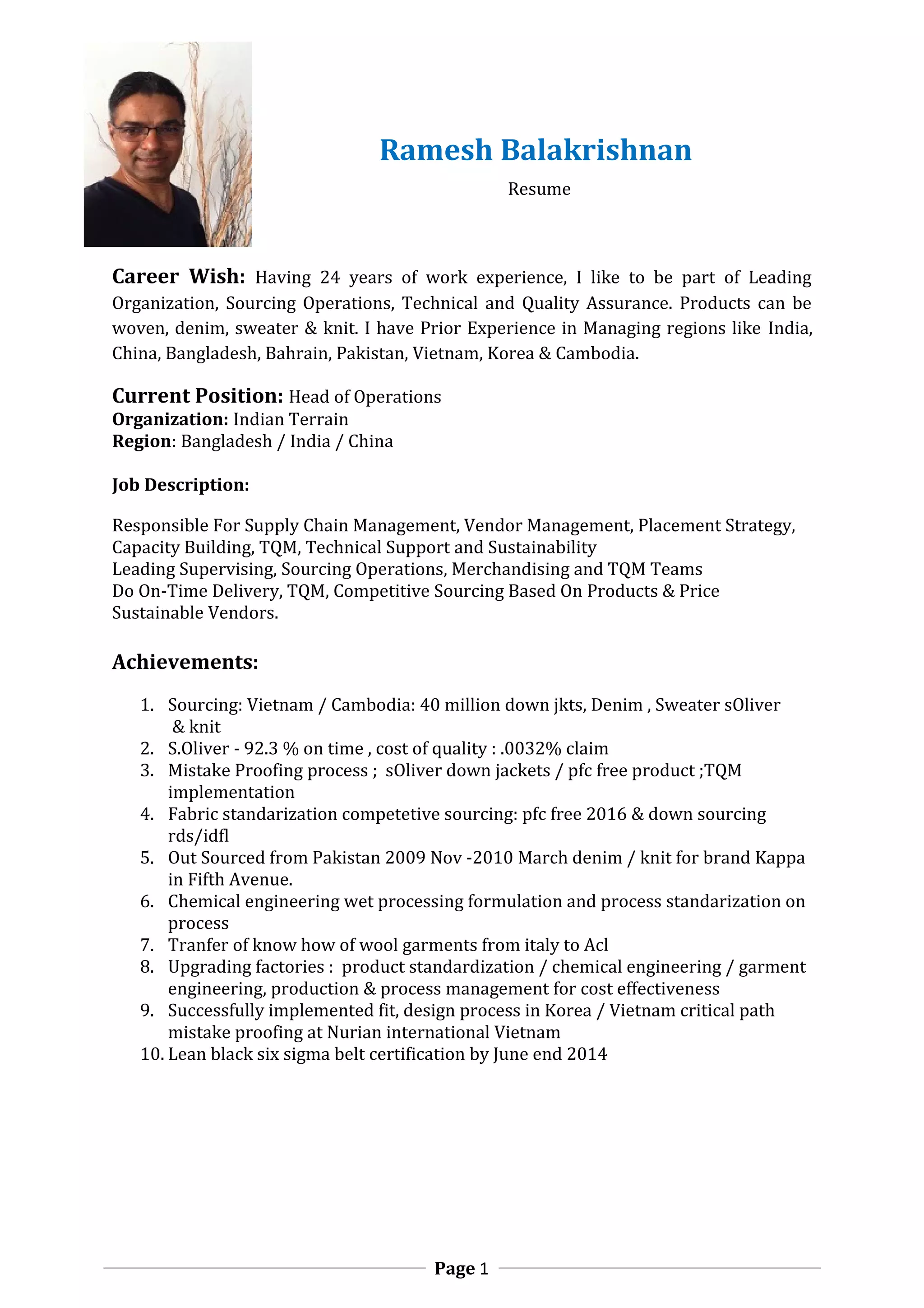 Ramesh Balakrishnan cv -v | DOC