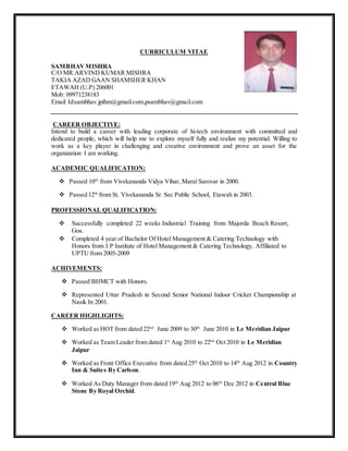 Sambhav Mishra (1) | DOCX | Hotels and Motels | Travel Type