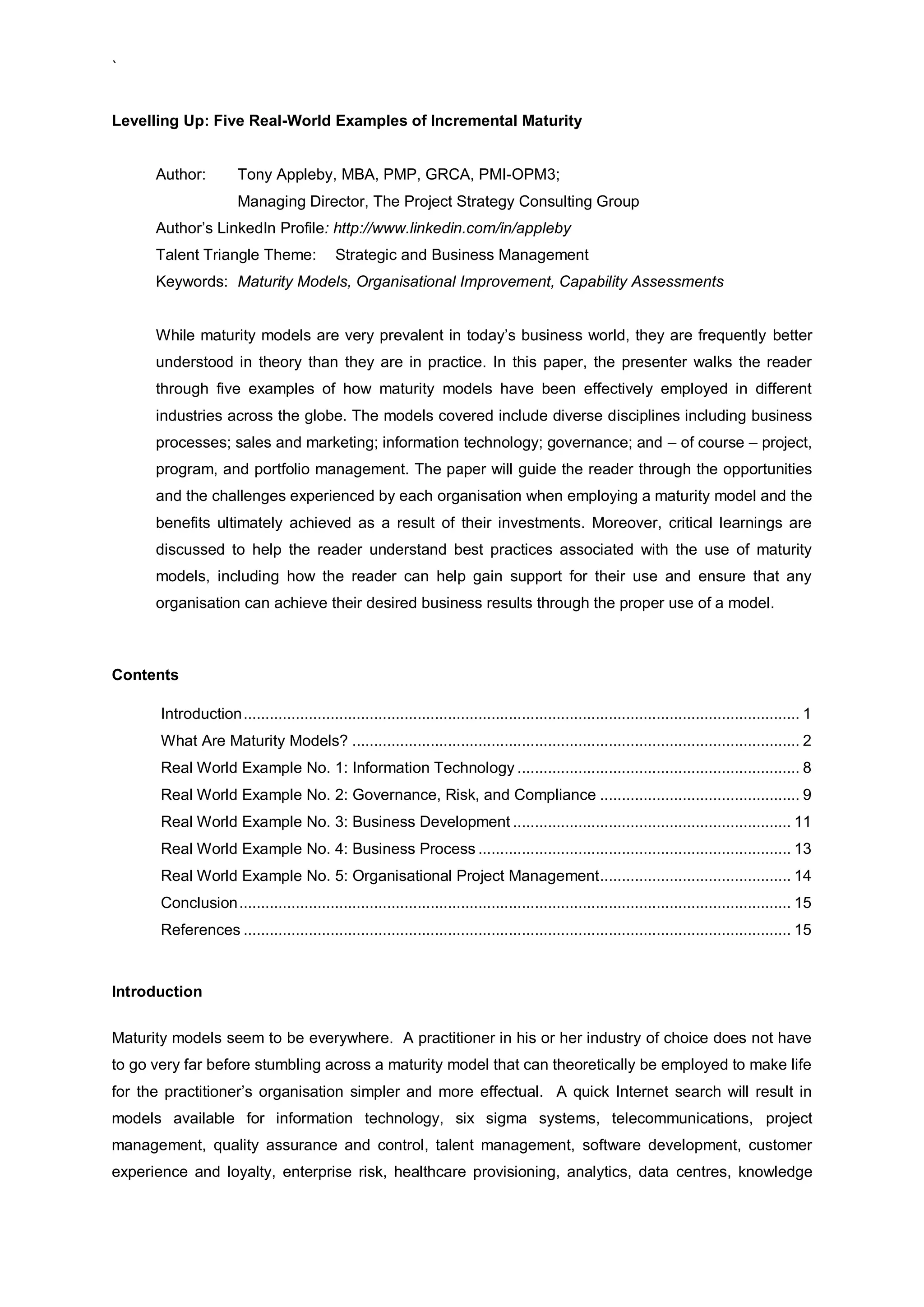 Levelling Up - Five Real World Examples of Incremental Maturity | PDF