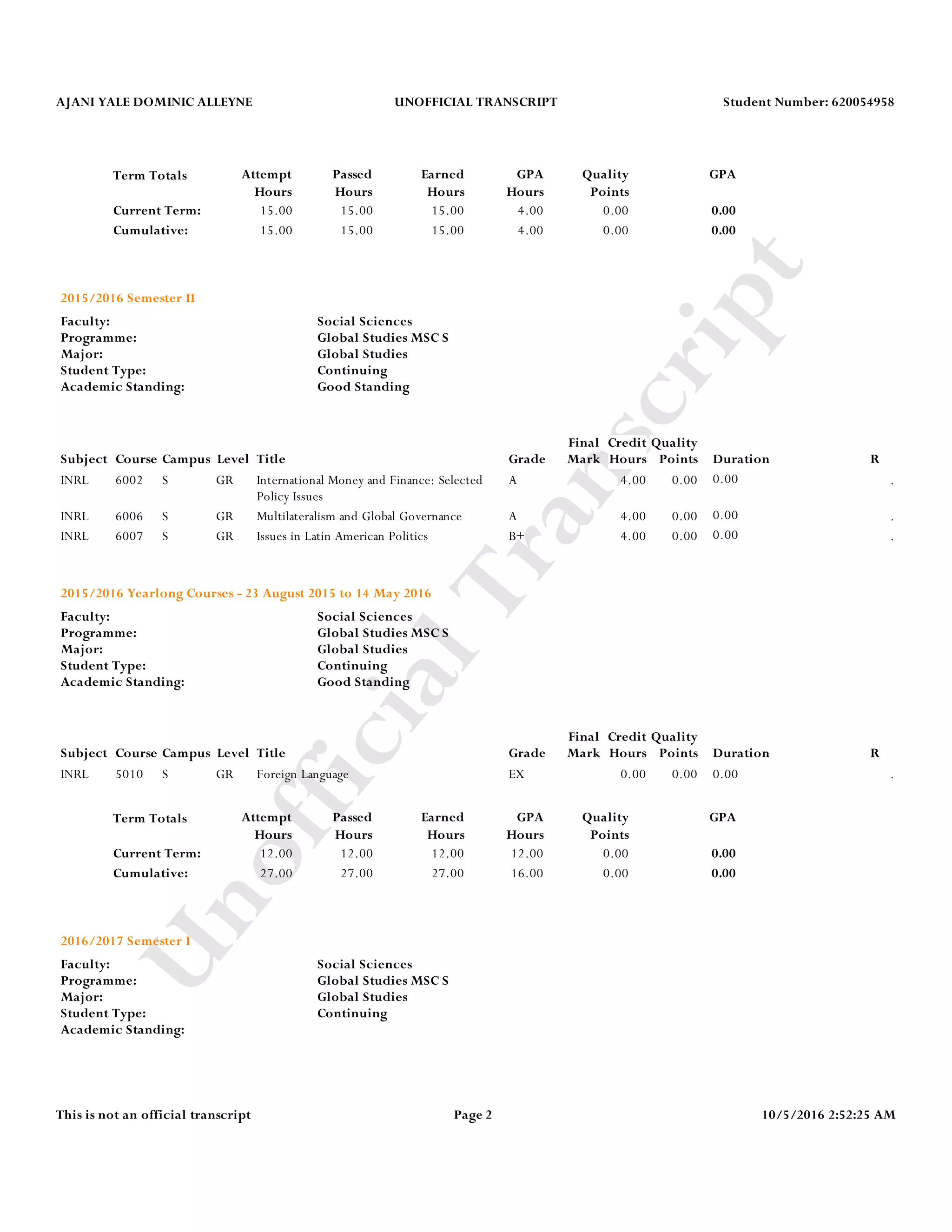 masters Transcript | PDF | Postgraduate Education | College Education
