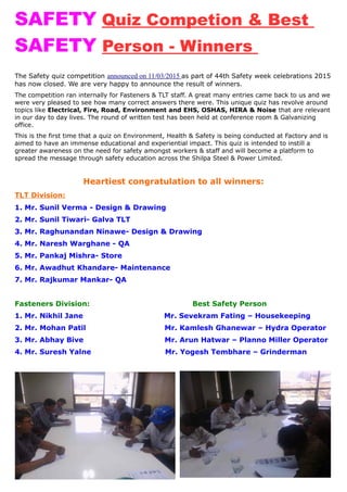 HSE NEWS LETTER April 15 | PDF | First Aid | Injuries