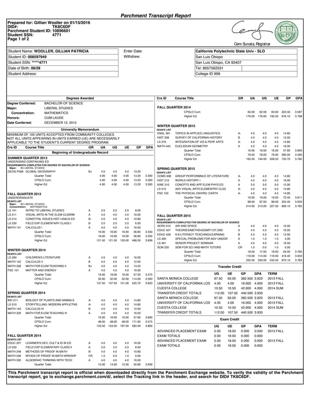 cal poly transcript | PDF