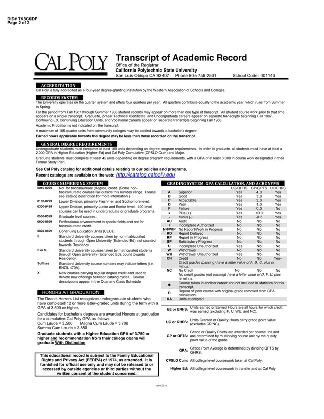 cal poly transcript | PDF