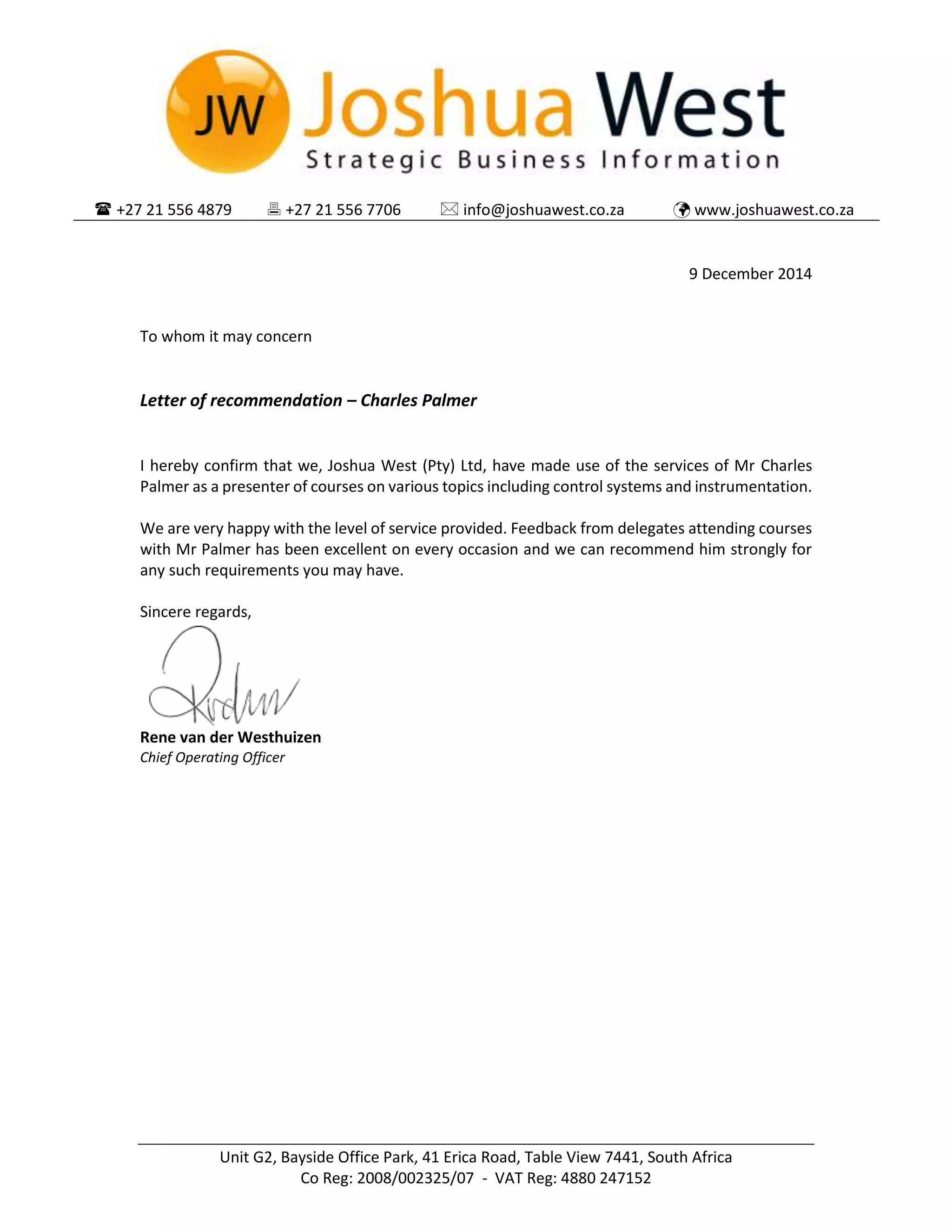 Referral letter - Charles Palmer | PDF