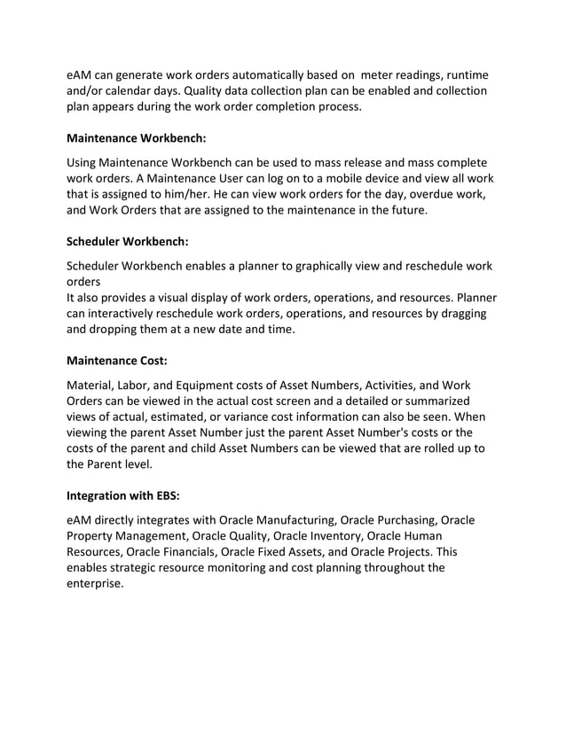 Maintenance using Oracle Enterprise Asset Management | PDF