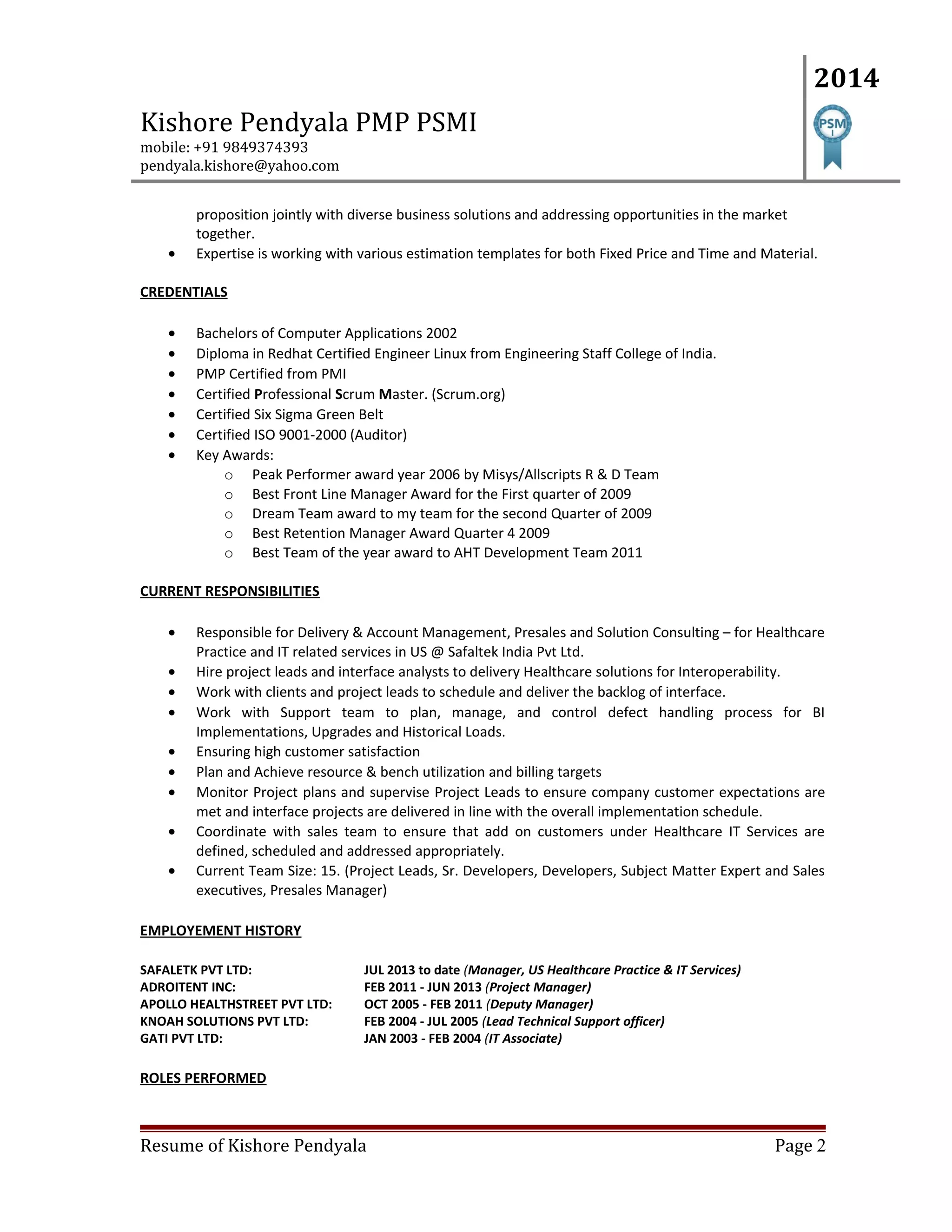 Kishore Pendyala Resume | DOC