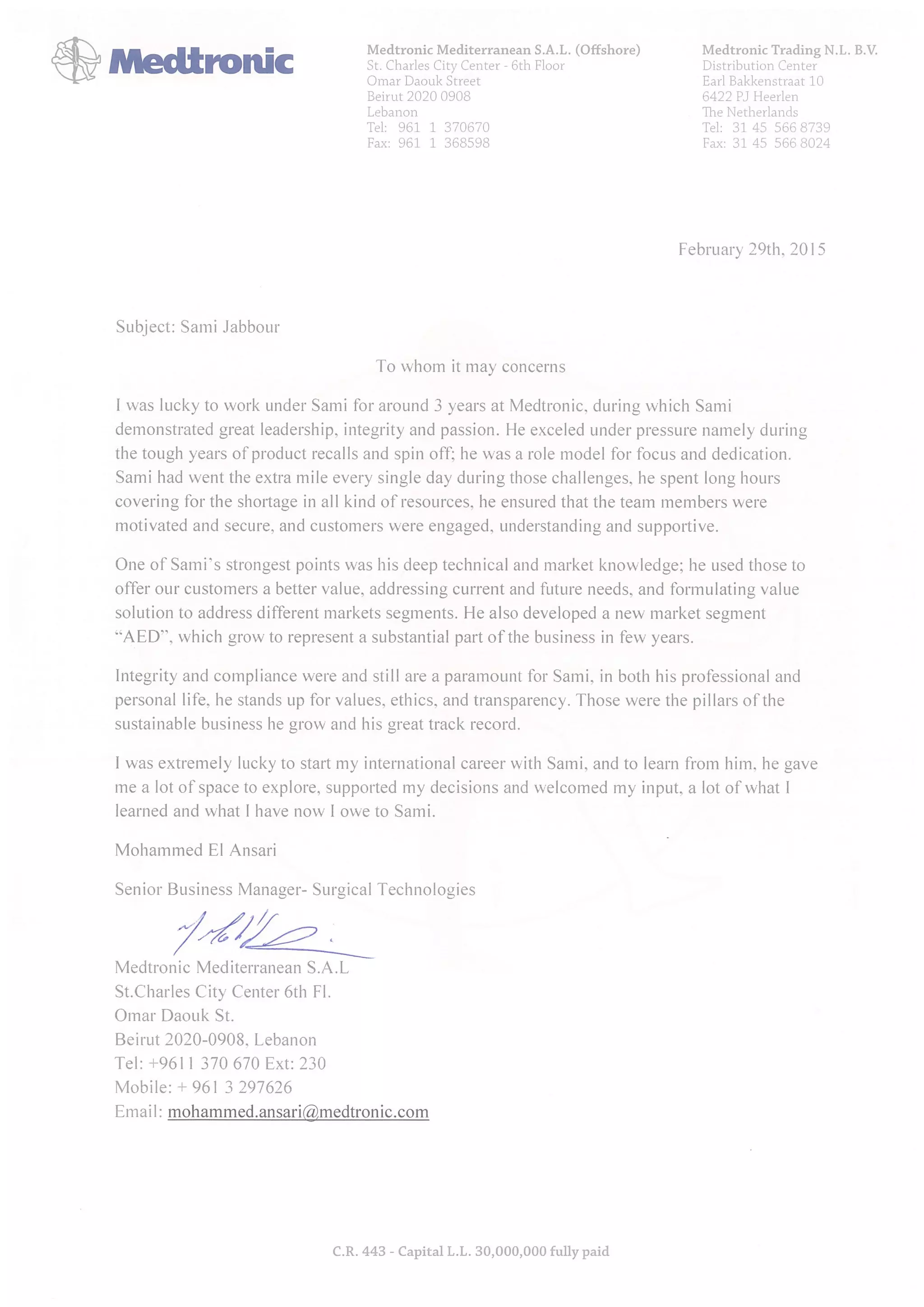 Mohammed El-Ansari reference letter | PDF