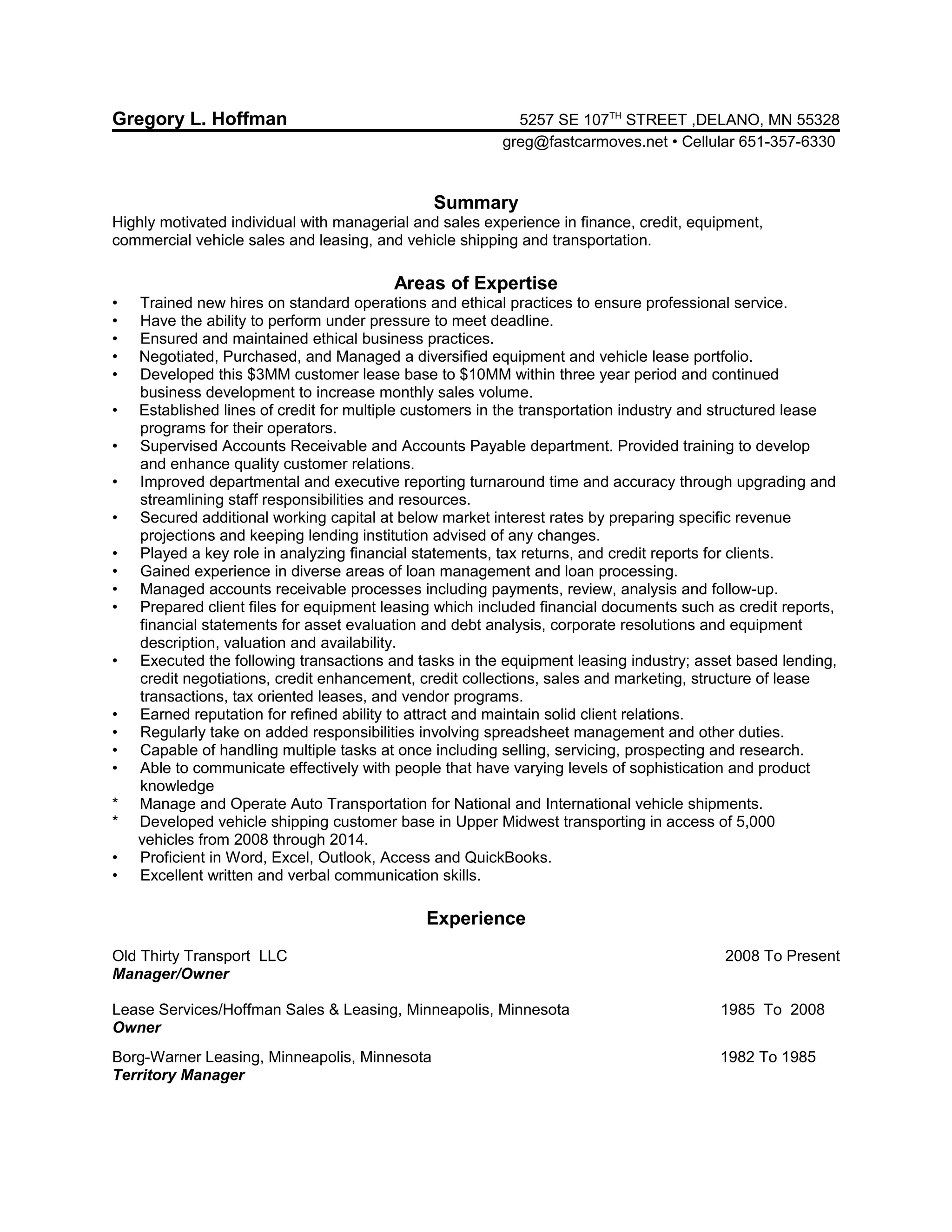 Gregory L. Hoffman Resume 6-1-15 | PDF