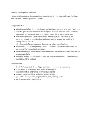 Product Development Specialist | DOC