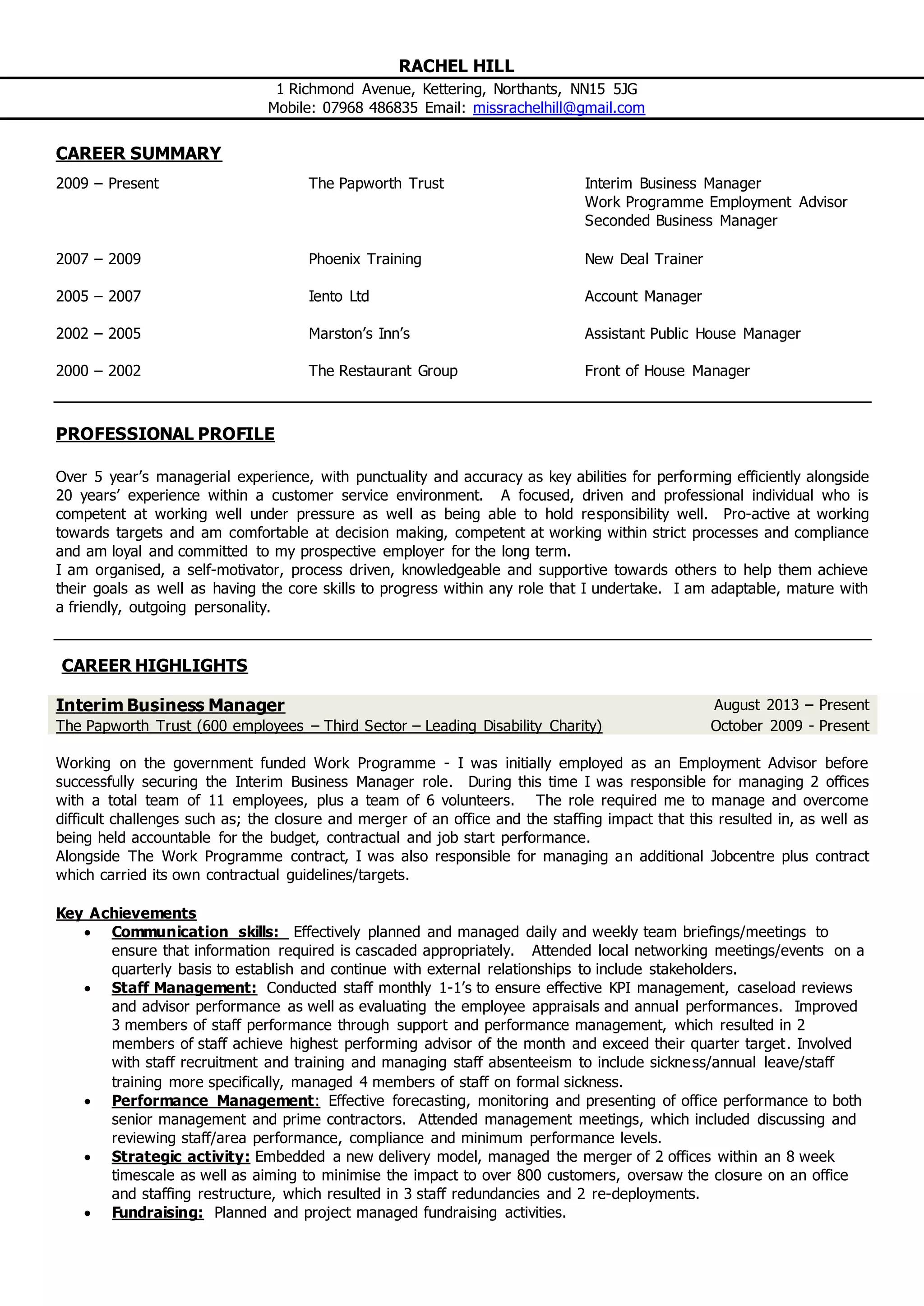 Rachel Hill CV Jan 2015 | PDF