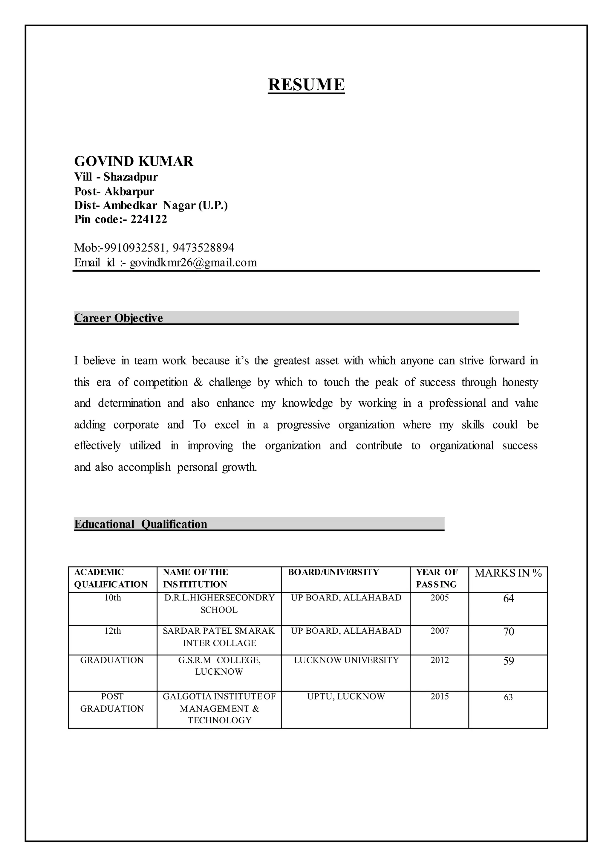 MR. GOVIND RESUME H | DOCX
