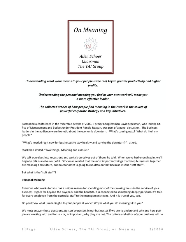 On Meaning by Allen Schoer | PDF