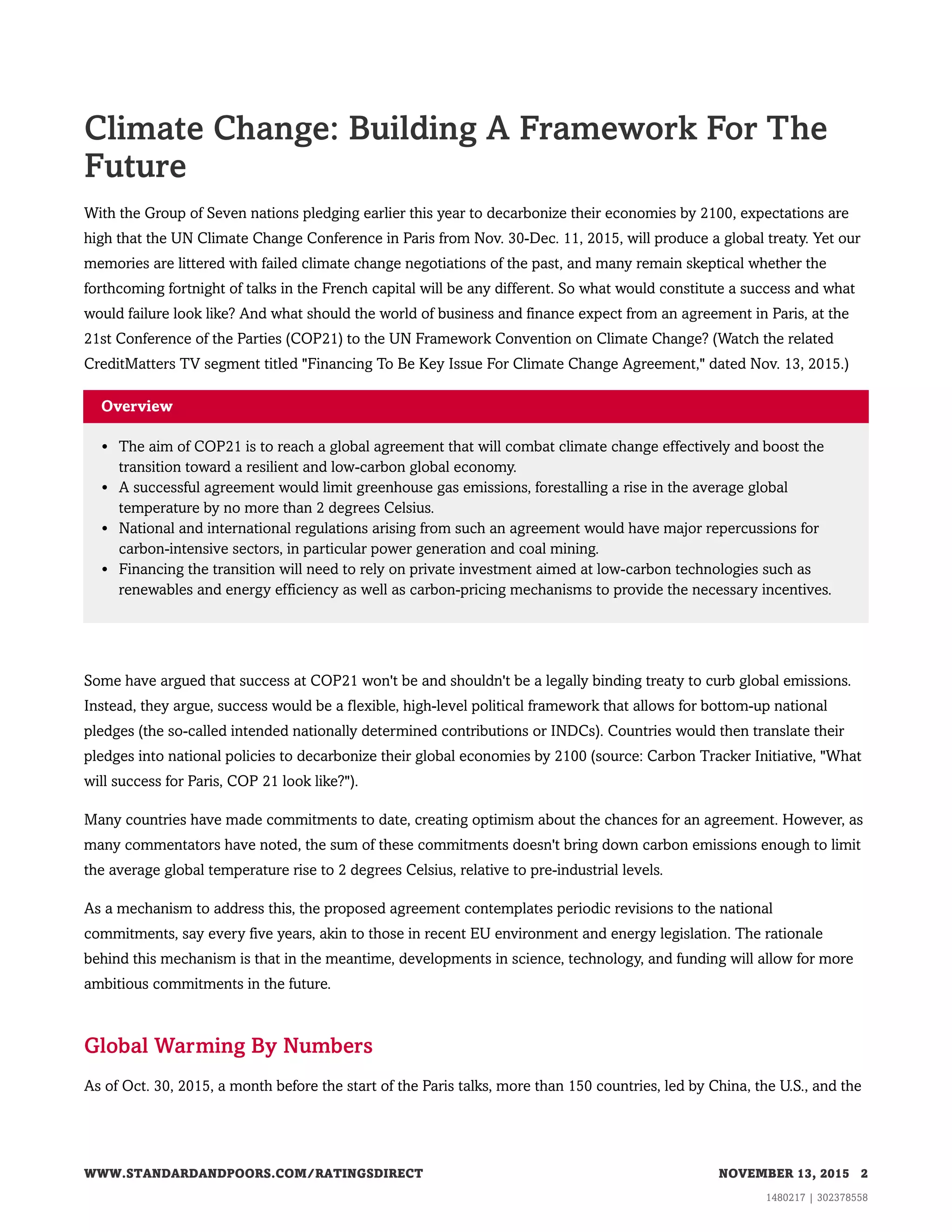 Climate Change-building a framework for the future | PDF
