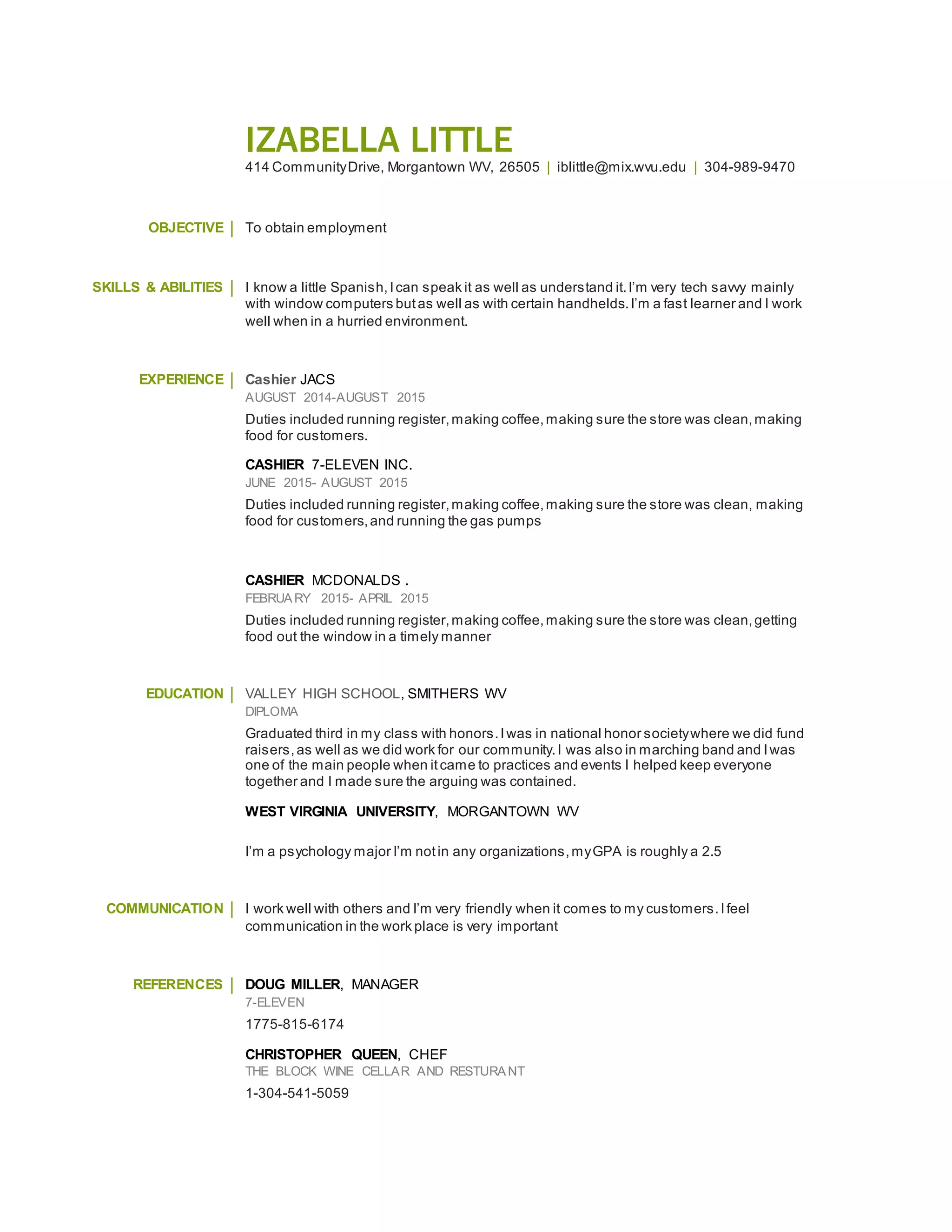 izabella little resume 2016 | PDF