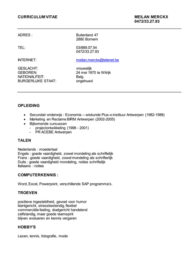 CV Meilan Merckx | PDF