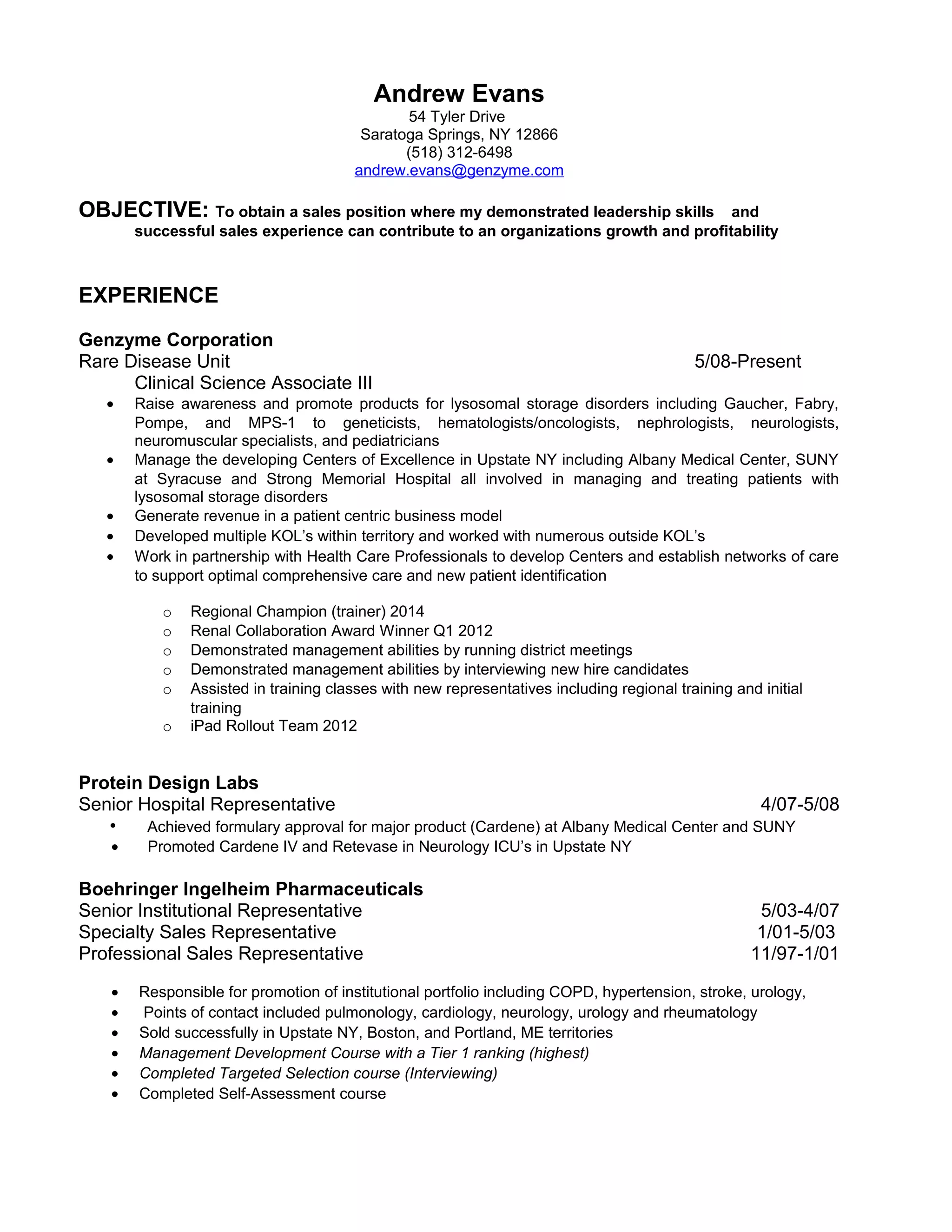 Andy Evans Resume 1 | DOC