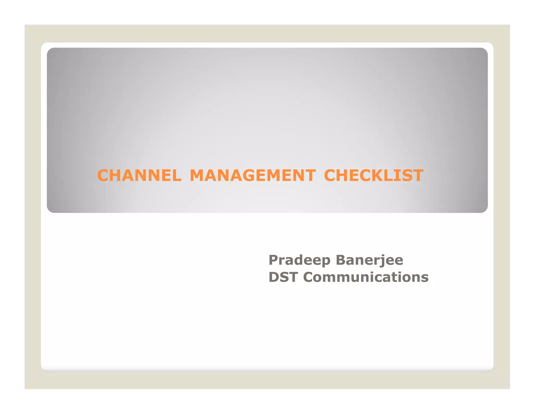 CHANNEL MANAGEMENT CHECKLIST | PDF