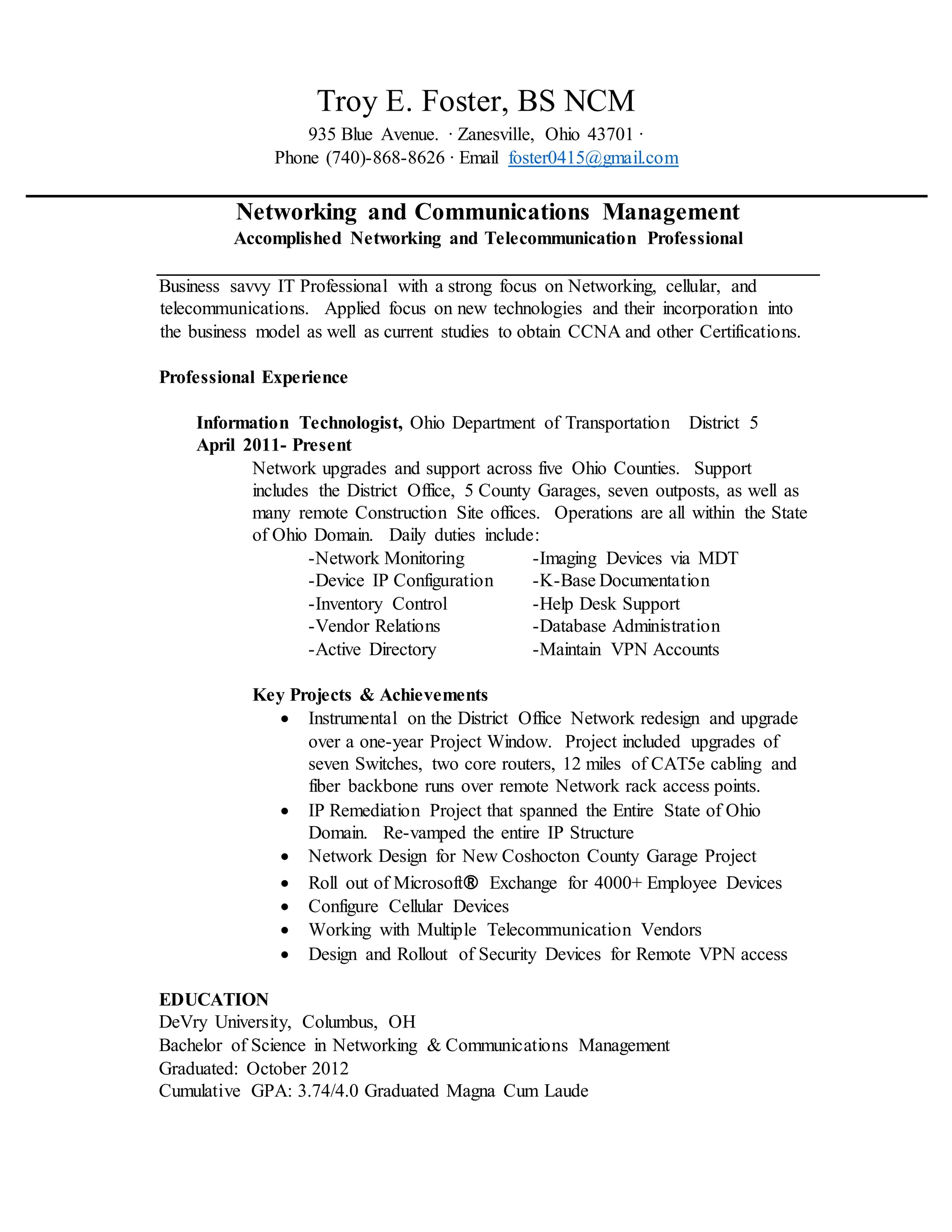Troys Technical Resume | DOCX | Computer Networking | Computing