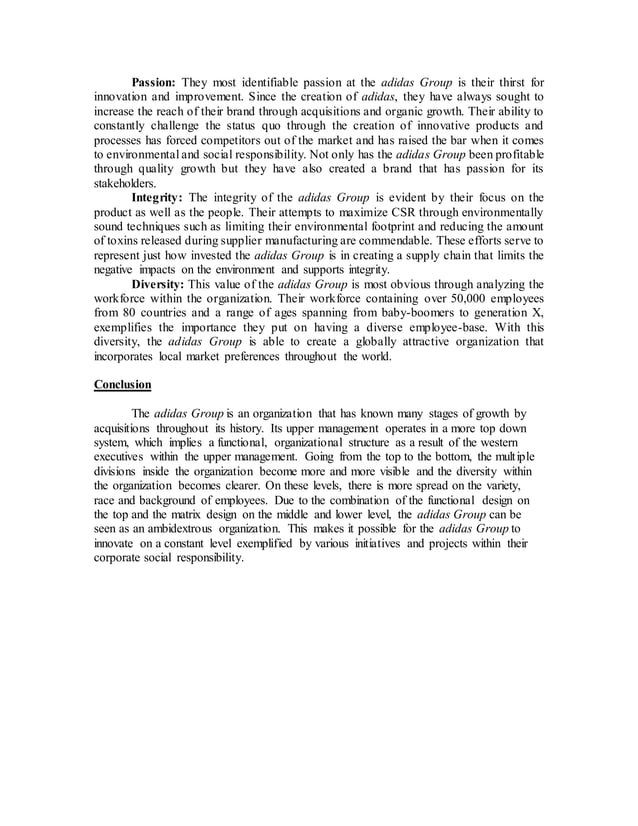 adidas Group- Management, Organizational Structure and CSR Analysis | DOCX