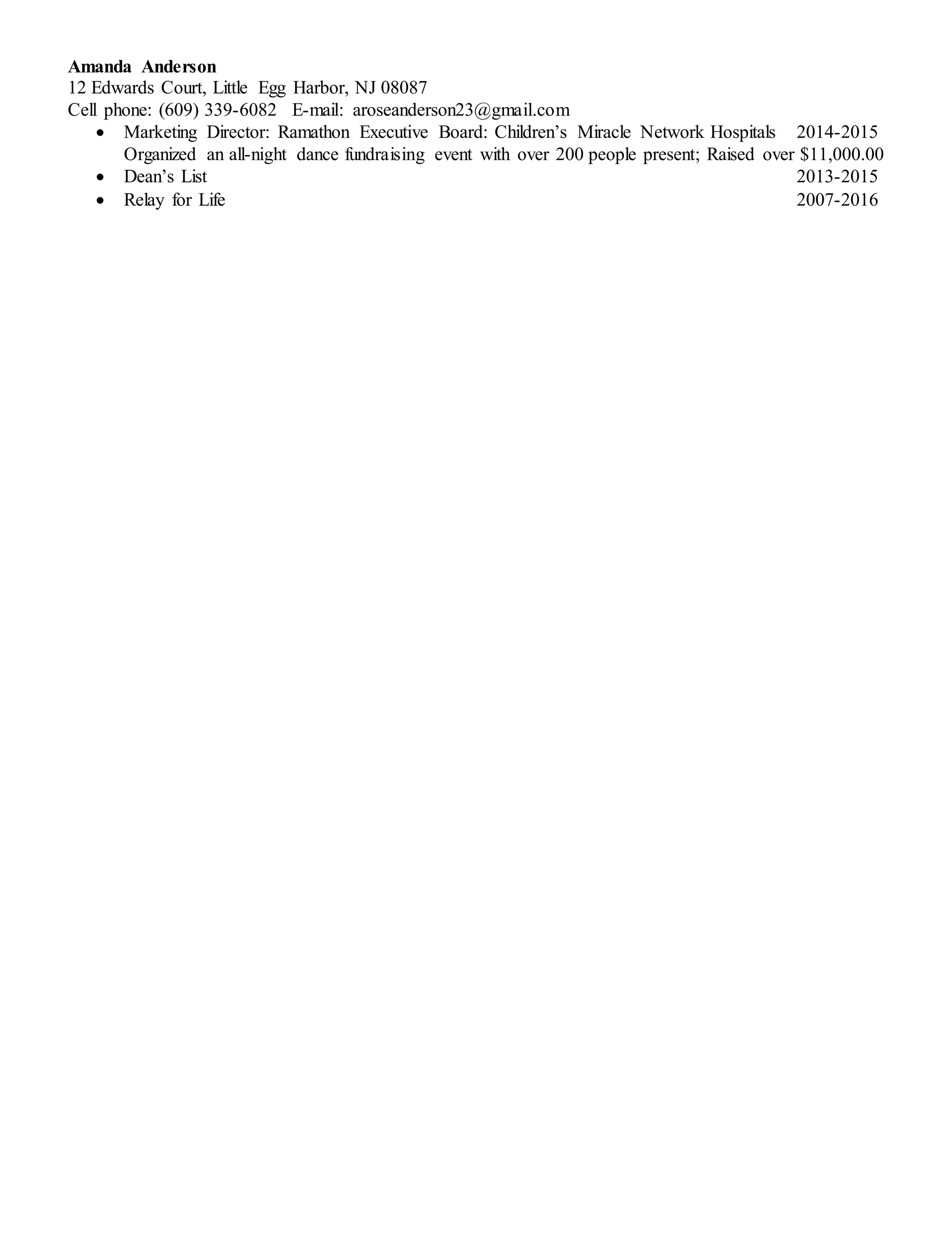 Anderson Amanda Resume 2017 | DOCX | Healthcare Industry | Industries