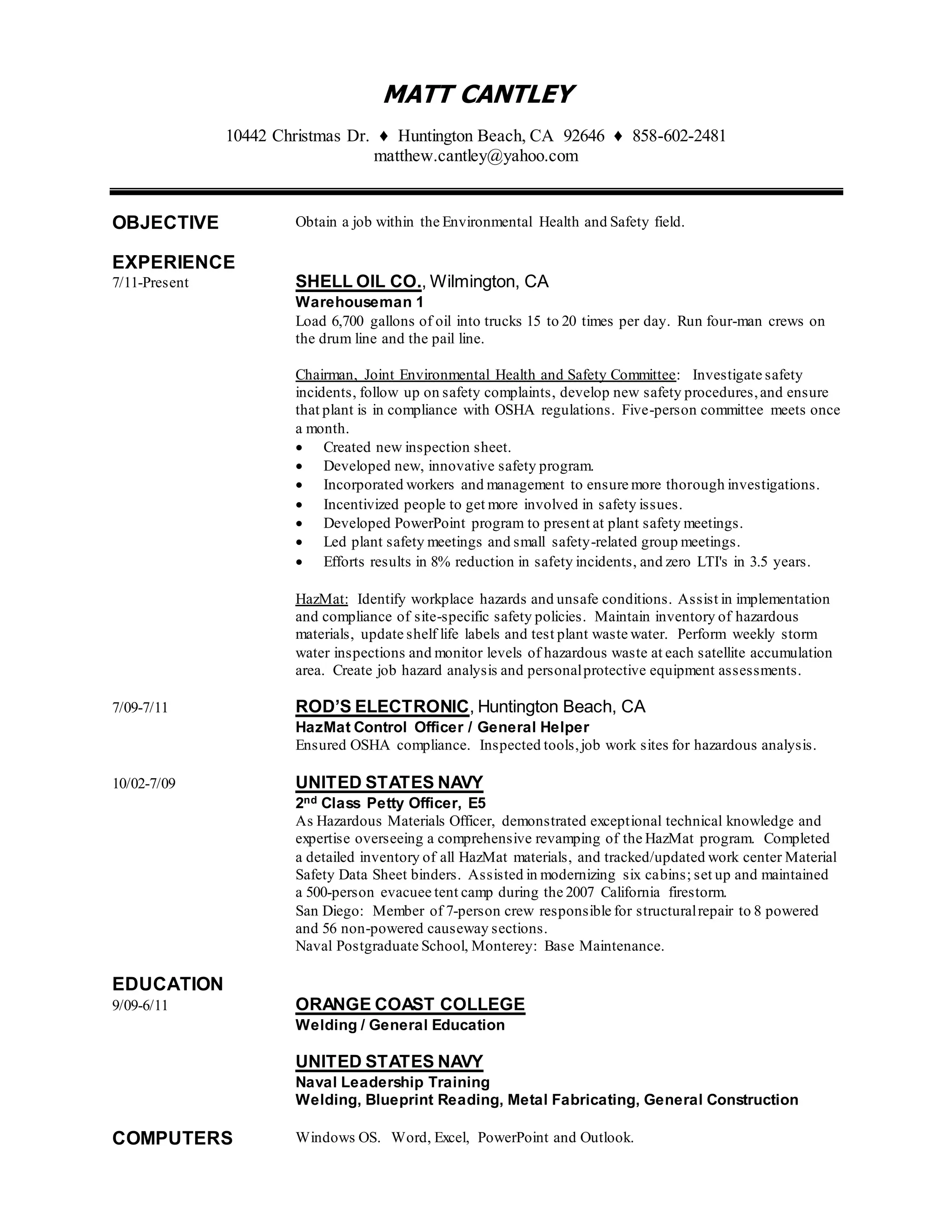 CantleyMatt Resume 1 | PDF
