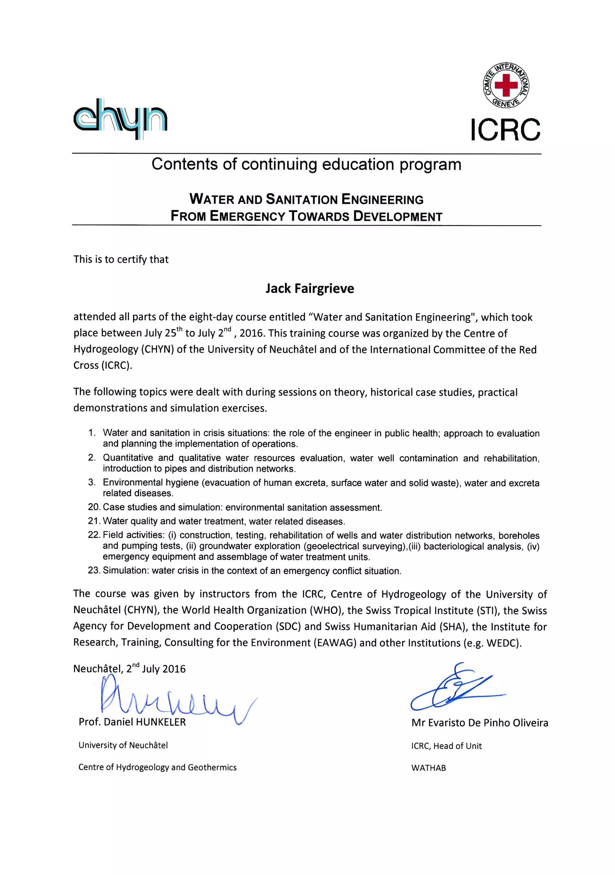WATSAN certificate | PDF