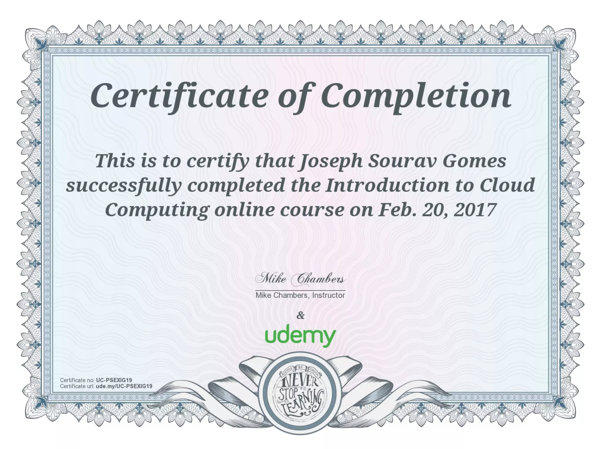 Udemy_Certificate_Introduction_to Cloud_computing_200217 | PPT