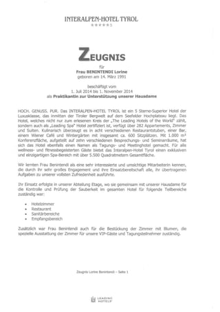Letter of recommendation Interalpen Hotel | PDF