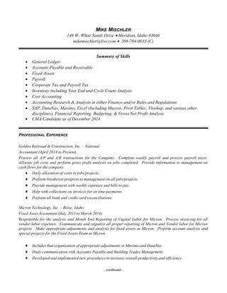 Mike Mischler Resume Accounting | PDF