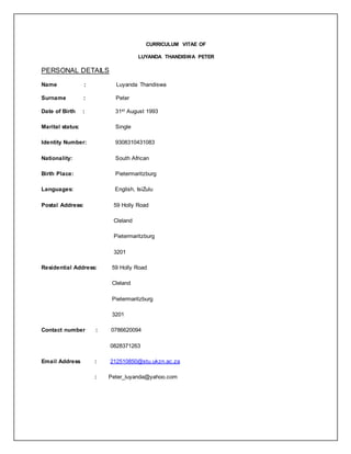 CURRICULUM VITAE OF luyanda | DOCX