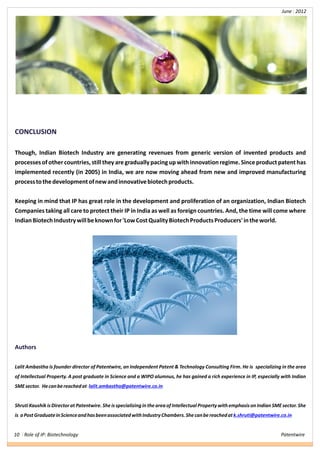 Role of IP in Biotech | PDF