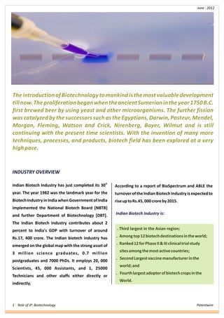Role of IP in Biotech | PDF