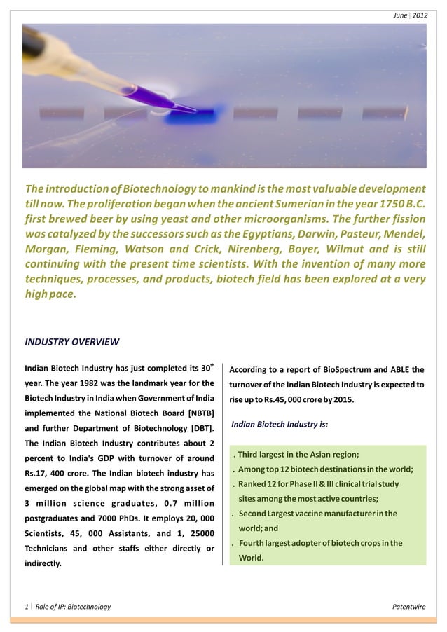 Role of IP in Biotech | PDF