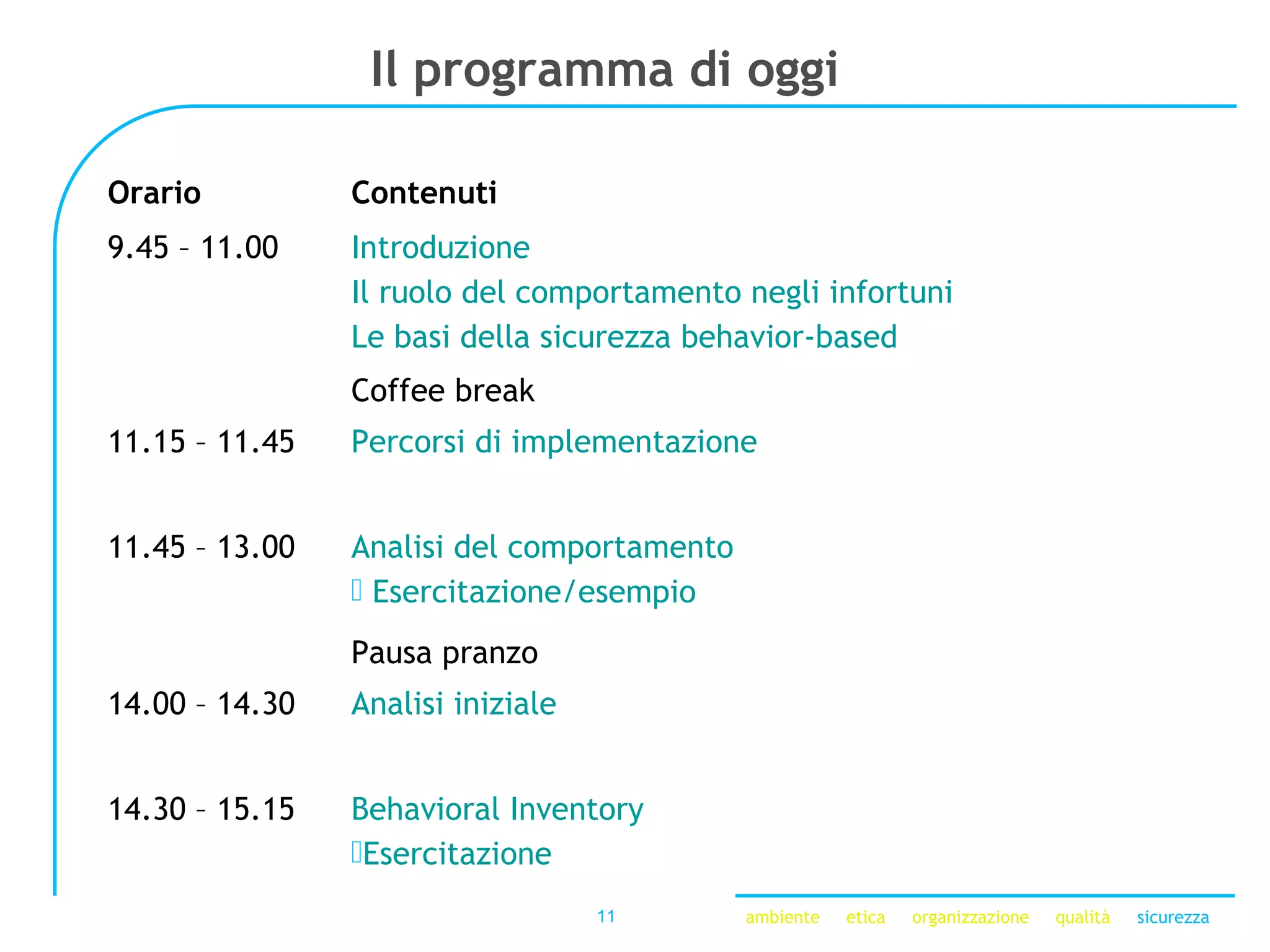 Eccellere in Sicurezza: introduzione alla BBS. Il primo seminario applicativo in Italia sulla ...