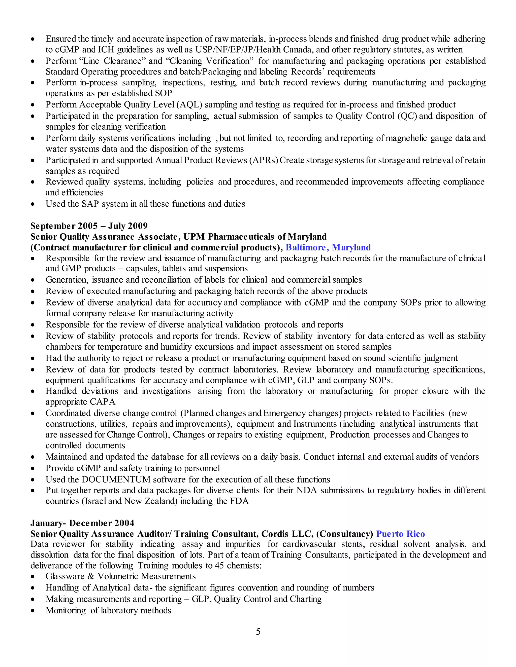 Laboratory and Pharmaceutical Quality Assurance Expert | DOCX