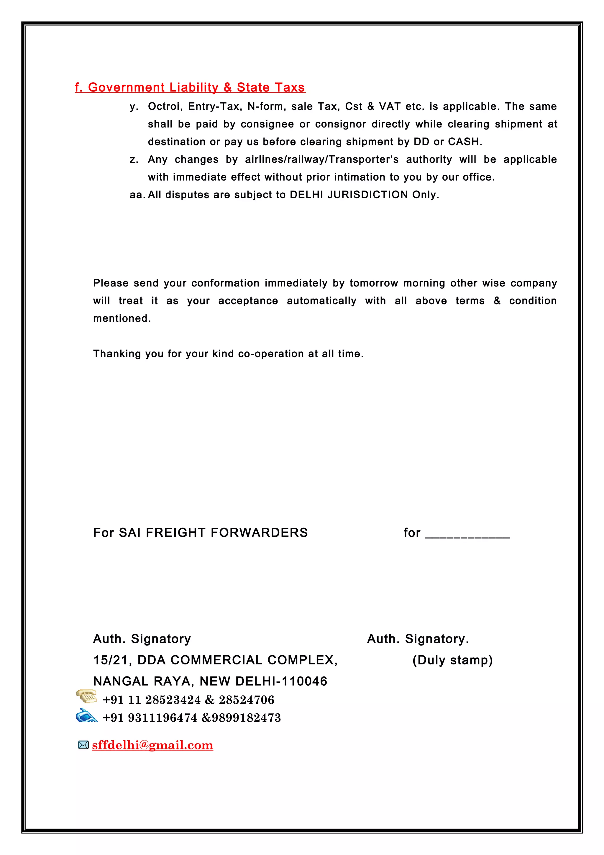 SAI FREIGHT FORWARDERS | DOC